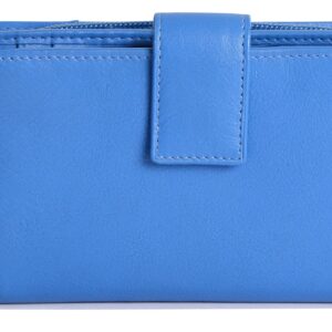 SADDLER Womens Luxurious RFID Protected Leather Large Bifold Purse Wallet with Centre Zipper Coin Purse | Ladies Designer Clutch Perfect for ID Coins Notes Debit Travel Cards | Gift Boxed - Blue