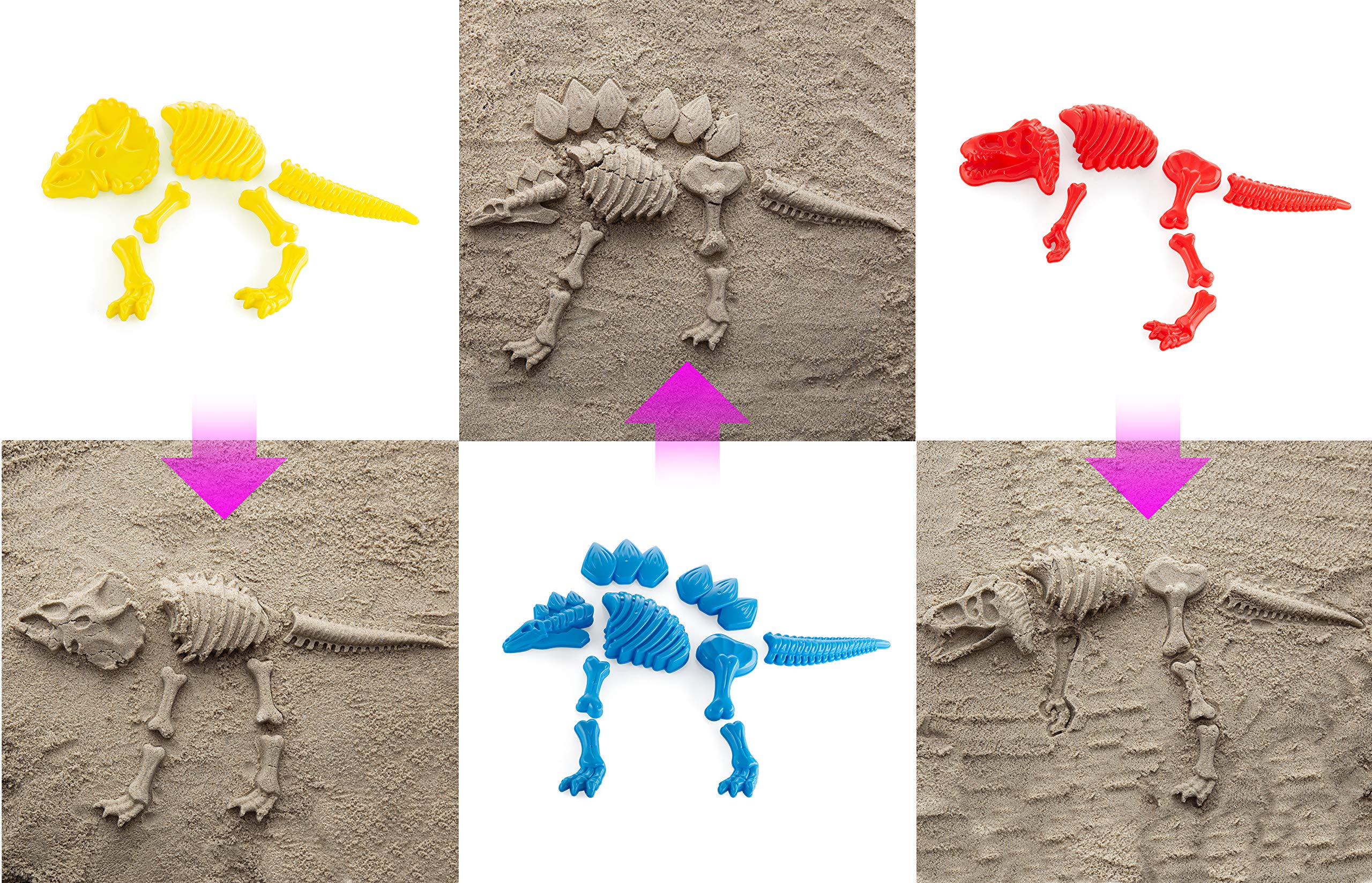 Top Race 3 Large Dinosaur Sand Molds, Fossil Skeleton Beach Toy Set - Perfect for Dinosaur Bones for Sandbox Play.