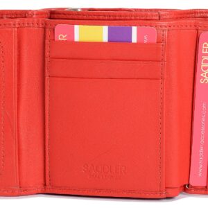 SADDLER Womens Luxurious RFID Protected Leather Trifold Credit Card Wallet With Large Zippered Coin Pocket | Ladies Designer Purse - Perfect for ID Coins Notes Debit Travel Cards | Gift Boxed - Red