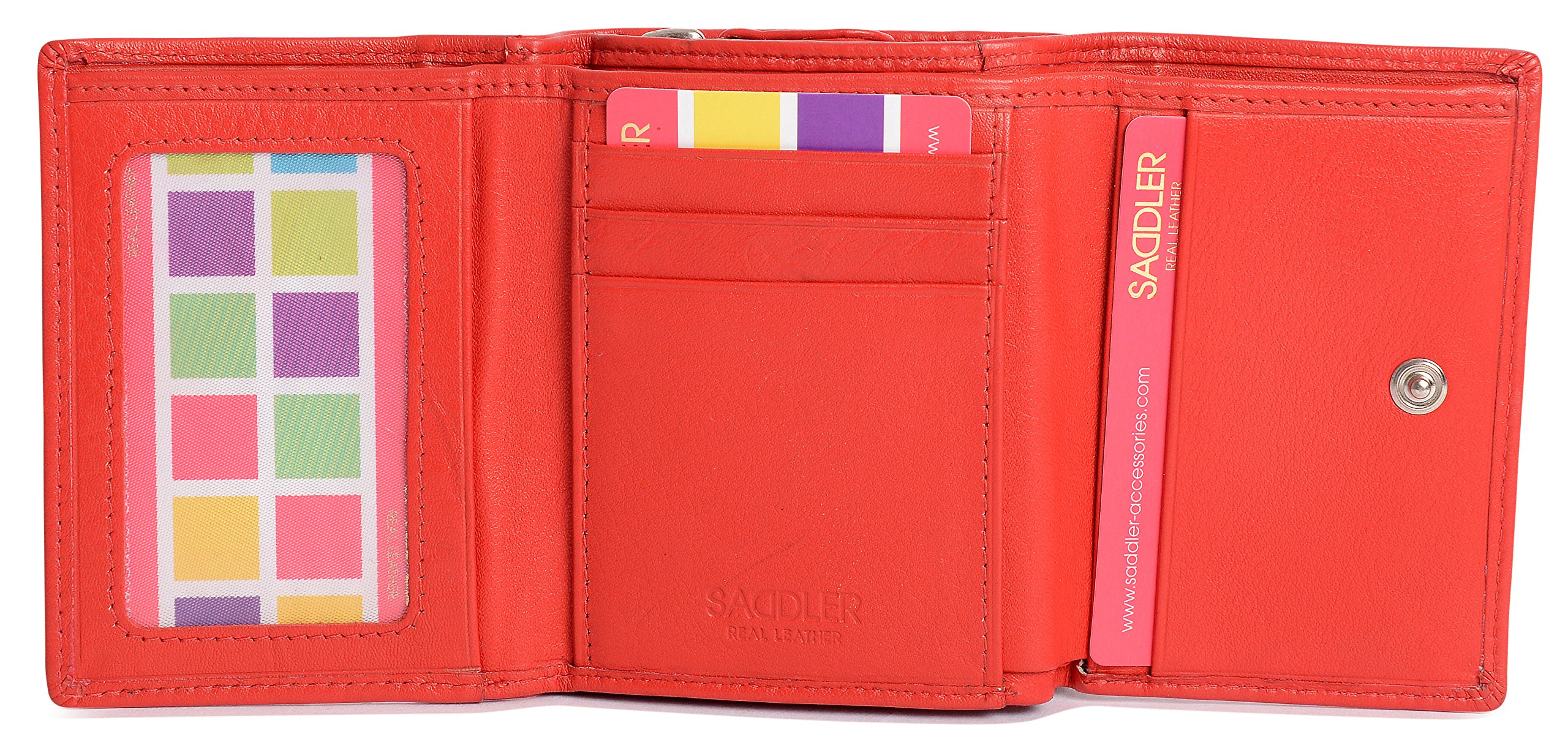 SADDLER Womens Luxurious RFID Protected Leather Trifold Credit Card Wallet With Large Zippered Coin Pocket | Ladies Designer Purse - Perfect for ID Coins Notes Debit Travel Cards | Gift Boxed - Red