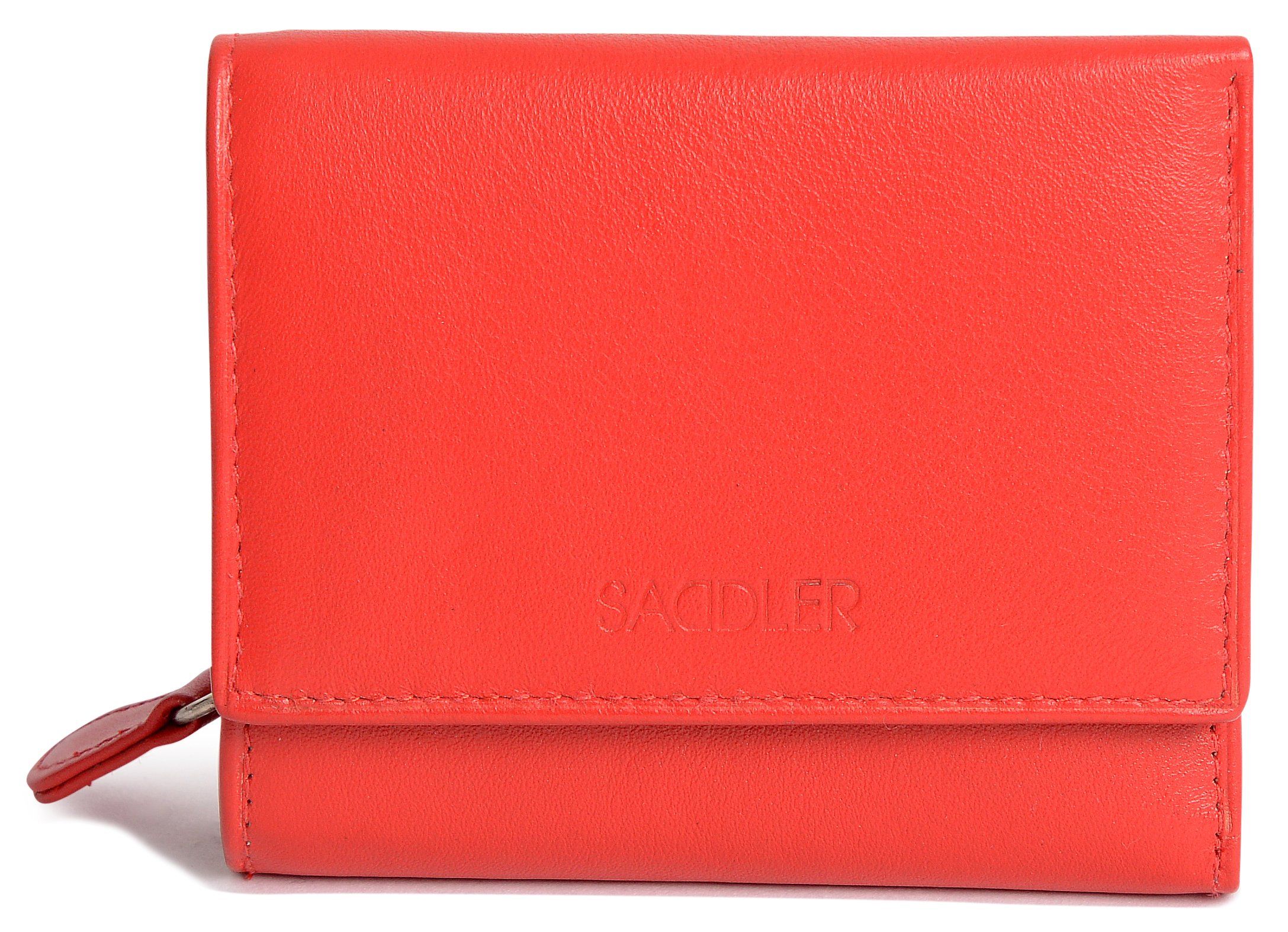 SADDLER Womens Luxurious RFID Protected Leather Trifold Credit Card Wallet With Large Zippered Coin Pocket | Ladies Designer Purse - Perfect for ID Coins Notes Debit Travel Cards | Gift Boxed - Red