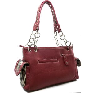 Justin West Concealed Carry Western Leopard Double Pistol Gun Chain Shoulder Handbag (Red Handbag)