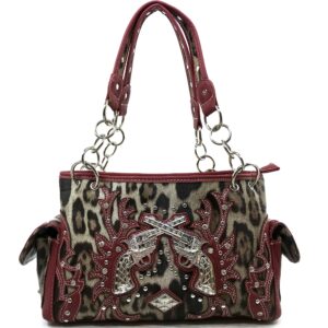 justin west concealed carry western leopard double pistol gun chain shoulder handbag (red handbag)