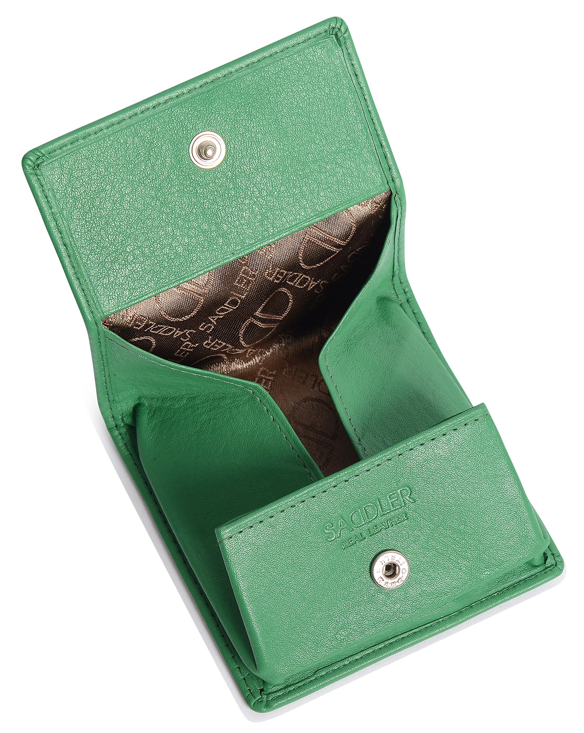 SADDLER Womens Luxurious Leather Mini Coin Tray Purse | Designer Ladies Change Pouch |Gift Boxed - Green