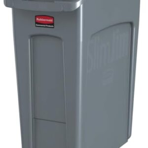 Rubbermaid Commercial Products SLIM JIM Plastic Rectangular Trash/Garbage Can/Bin with Venting Channels, 16 GAL, Gray, for Kitchens/Classrooms/Offices/Back of House