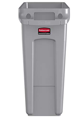 Rubbermaid Commercial Products SLIM JIM Plastic Rectangular Trash/Garbage Can/Bin with Venting Channels, 16 GAL, Gray, for Kitchens/Classrooms/Offices/Back of House