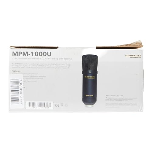 Marantz Professional MPM-1000U | Large Diaphragm USB Condenser Microphone for Podcasting & Recording, Including USB Cable & Mic Clip, Black