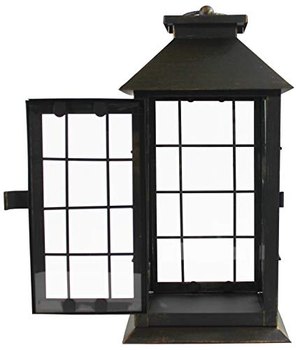 Seraphic Country Style Farmhouse Rustic Metal Lantern, Bronze