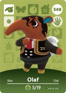 olaf - nintendo animal crossing happy home designer series 4 amiibo card - 348