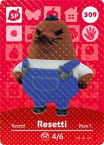 resetti - nintendo animal crossing happy home designer series 4 amiibo card - 309