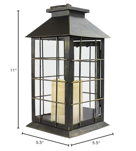 Seraphic Country Style Farmhouse Rustic Metal Lantern, Bronze