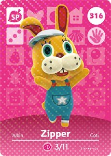 Zipper - Nintendo Animal Crossing Happy Home Designer Series 4 Amiibo Card - 316