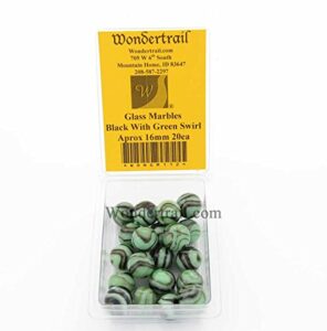 wondertrail black with green swirl 16mm glass marbles pack of 20 wongm112