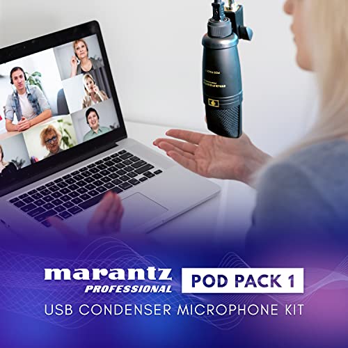 Marantz Pro Complete Podcast Kit - USB Condenser Studio Microphone, Audio Interface, Fully-Adjustable Broadcast Stand and USB Cable - Pod Pack 1