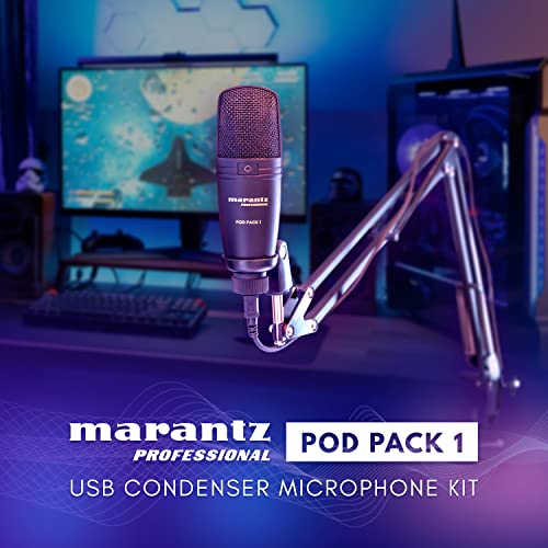 Marantz Pro Complete Podcast Kit - USB Condenser Studio Microphone, Audio Interface, Fully-Adjustable Broadcast Stand and USB Cable - Pod Pack 1