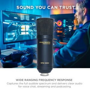 Marantz Professional MPM-1000U | Large Diaphragm USB Condenser Microphone for Podcasting & Recording, Including USB Cable & Mic Clip, Black