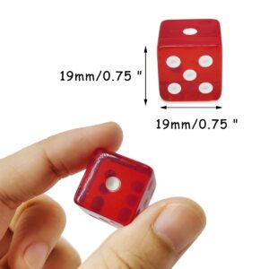 Bluemoona 10 Pcs 19mm 6 Sided Dice D6 RPG D&D Game Transparent Red + Bag Set