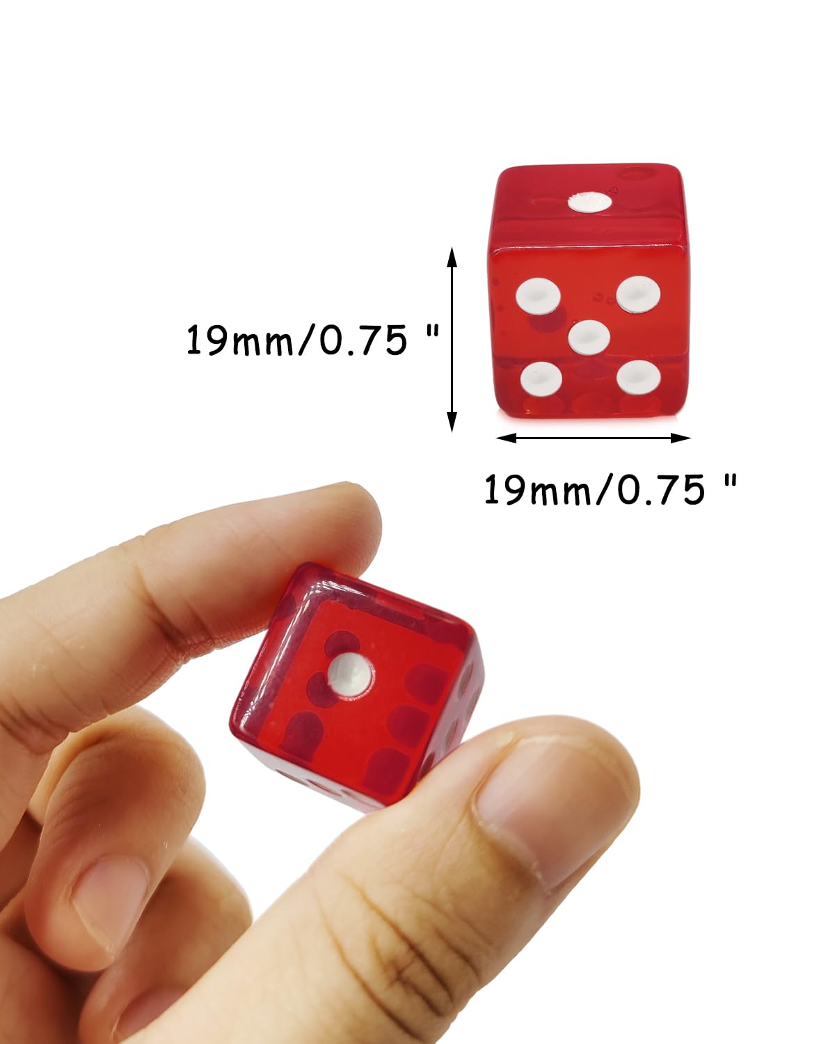 Bluemoona 10 Pcs 19mm 6 Sided Dice D6 RPG D&D Game Transparent Red + Bag Set