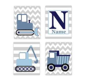 baby boy nursery wall art construction trucks vehicles navy blue gray grey boys room wall art playroom art builder baby nursery decor art set of 4 unframed prints