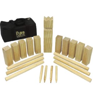 kubb the viking wooden outdoor lawn game 1 king, 10 kubb blocks, 6 long batons, 4 corner markers & carrying bag