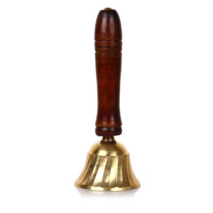 zap impex® hindu hand held bell brass & wooden puja prayer bell ghanti indian hindu festivals & christmas(5")