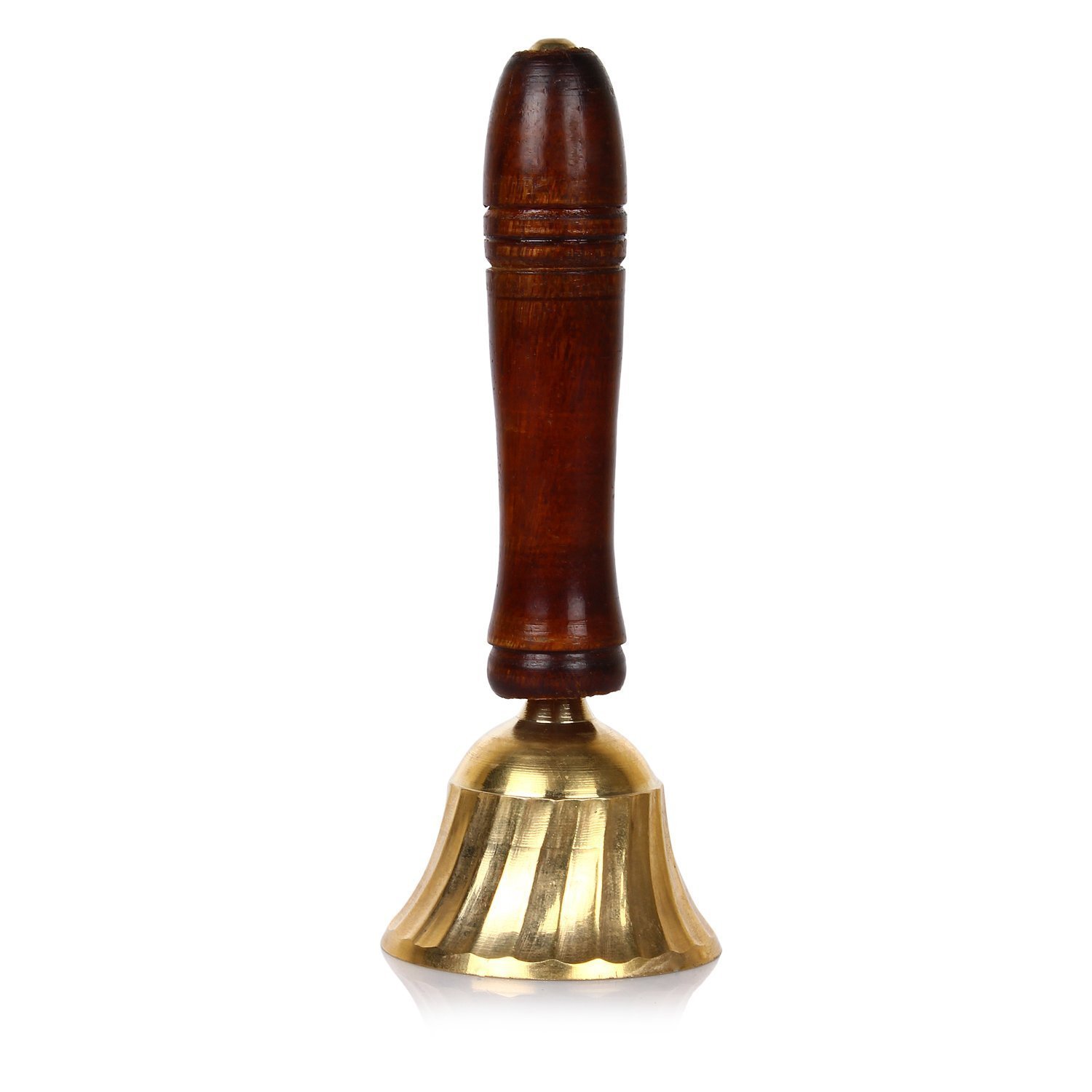 Zap Impex® Hindu Hand Held Bell Brass & Wooden Puja Prayer Bell Ghanti Indian Hindu Festivals & Christmas(5")