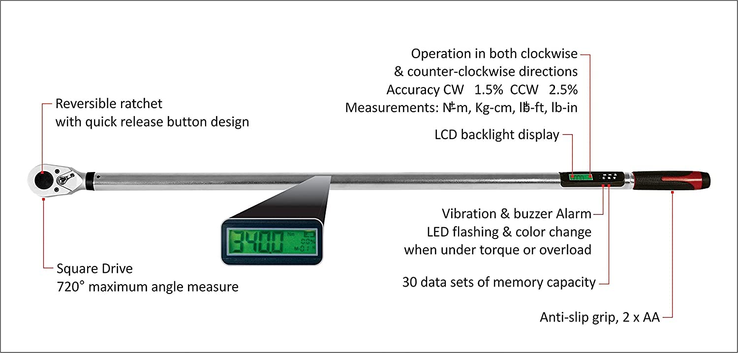 ACDelco Tools ARM321-6A 3/4" Heavy Duty Torque Wrench with LED Flash Notification - ISO 6001 Standards with Certificate of Calibration