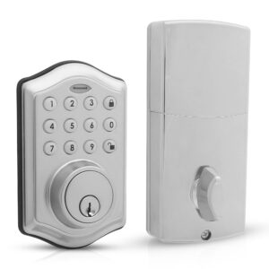 honeywell safes & door locks - keyless entry door lock with smart electronic keypad deadbolt - easy installation & 50 different user pin codes - auto lock - satin nickel - 2.9 x 2 x 6.2 in - 8712309