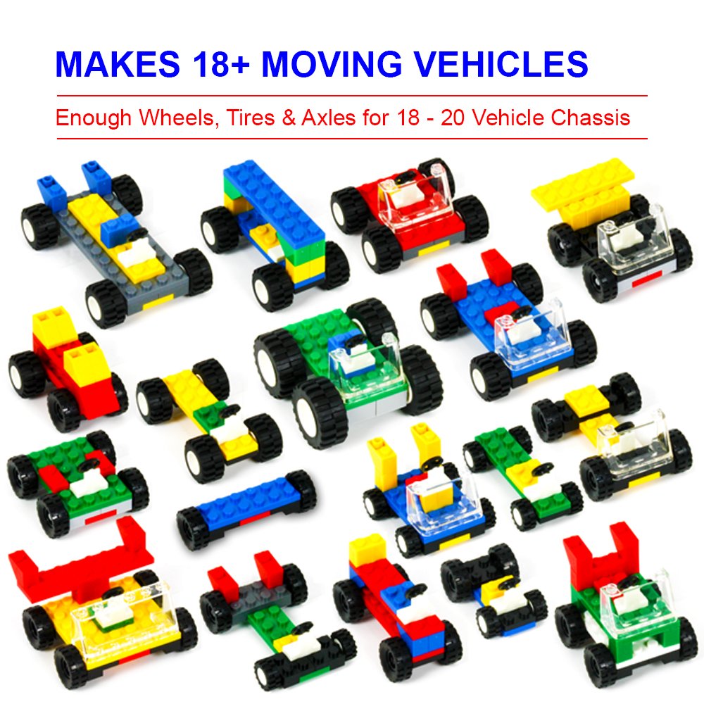 Brickyard Building Blocks Wheels, Tires, and Axles - 459 Pieces Building Bricks Compatible Set Includes Steering Wheels, Windshields, and Colorful Brick Building Chassis Pieces (459 pcs)