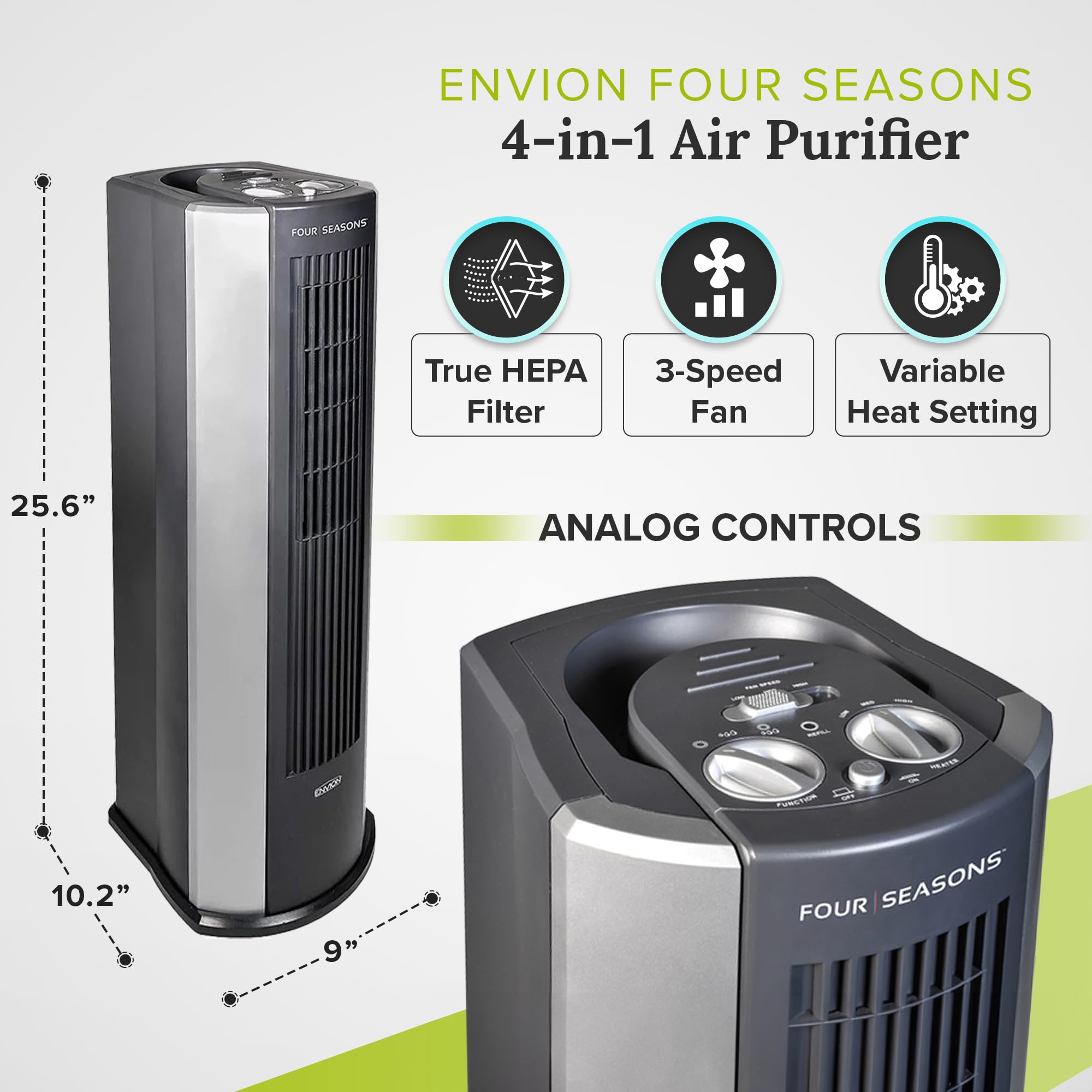 Envion 4 Seasons Large Room 4-in-1 Multi-Function Air Purifier, Heater, Fan and Humidifier with 3 Fan Speeds, HEPA Air Filter and Adjustable Controls