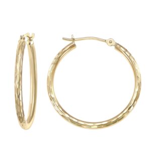 14k yellow gold hand engraved full diamond-cut round hoop earrings (22mm (0.87 inch))…