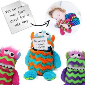 Worry Monster Soft Plush Toy Pink and Green Childrens Write Down Your Worries Cuddly Toy Gosh! Designs 9”