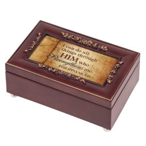 cottage garden all things through him embossed petite rosewood jewelry music box plays canon in d