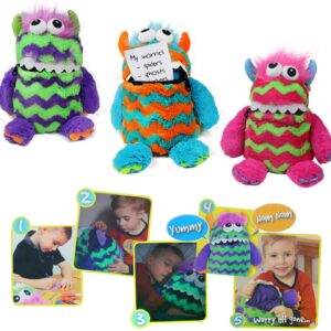 Worry Monster Soft Plush Toy Pink and Green Childrens Write Down Your Worries Cuddly Toy Gosh! Designs 9”