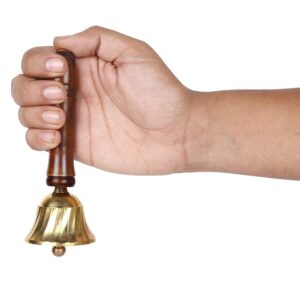 Zap Impex® Hindu Hand Held Bell Brass & Wooden Puja Prayer Bell Ghanti Indian Hindu Festivals & Christmas(5")