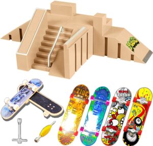 aestheticism finger skateboards kit 11 pcs, finger boards for kids, fingerboard ramps toys set with skateboards, ramps, led skateboard, screwdriver - bigger skateboard ramp for finger board training