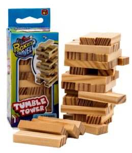 ja-ru mini travel size tumble tower (1 toy pack) real wooden building blocks. team sports for kids. puzzle desktop & tabletop family games. stocking stuffers. 3276-1a