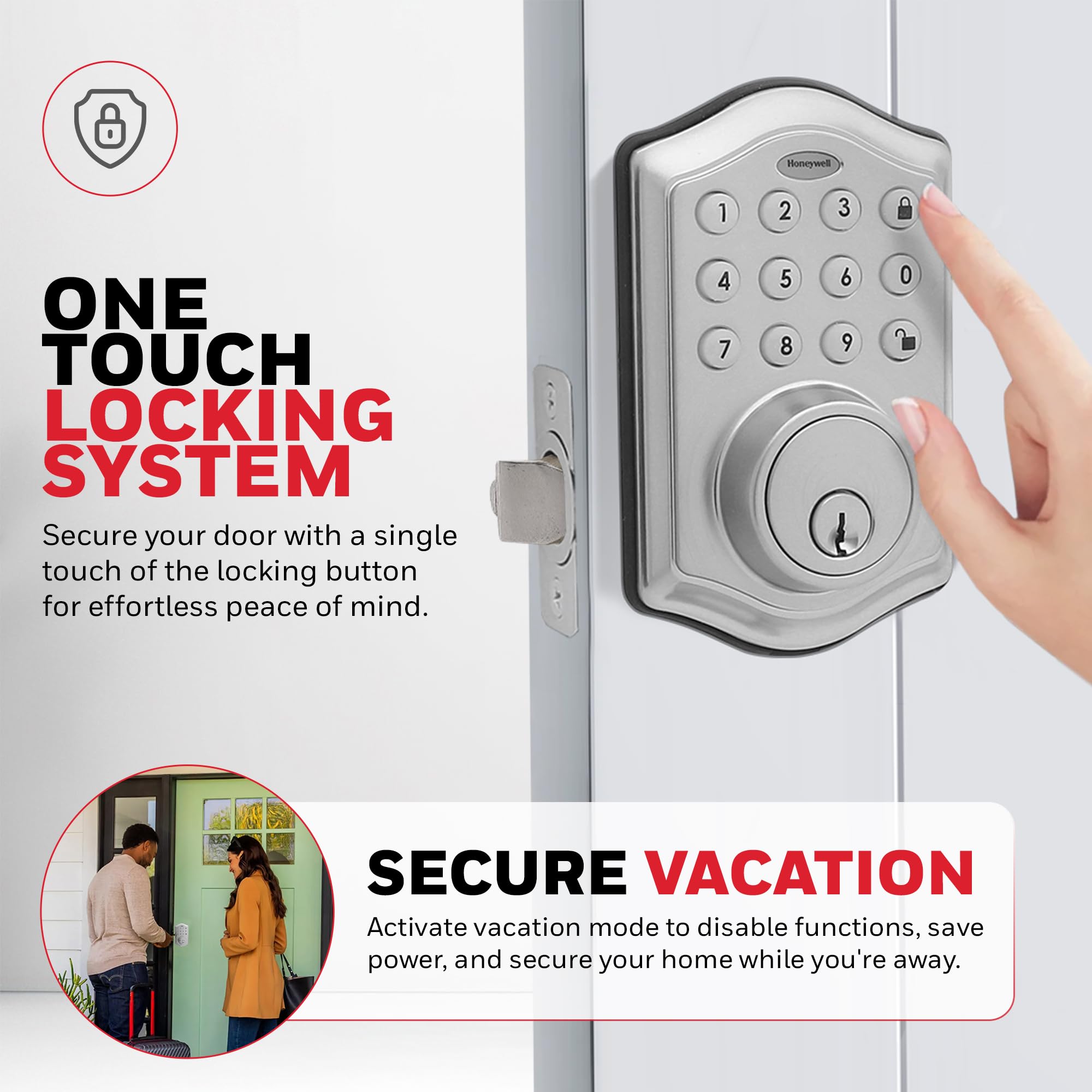 Honeywell Safes & Door Locks - Keyless Entry Door Lock with Smart Electronic Keypad Deadbolt - Easy Installation & 50 Different User Pin Codes - Auto Lock - Satin Nickel - 2.9 x 2 x 6.2 in - 8712309