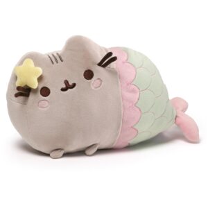 gund pusheen mermaid plush, stuffed animal for ages 8 and up, green/pink, 12”