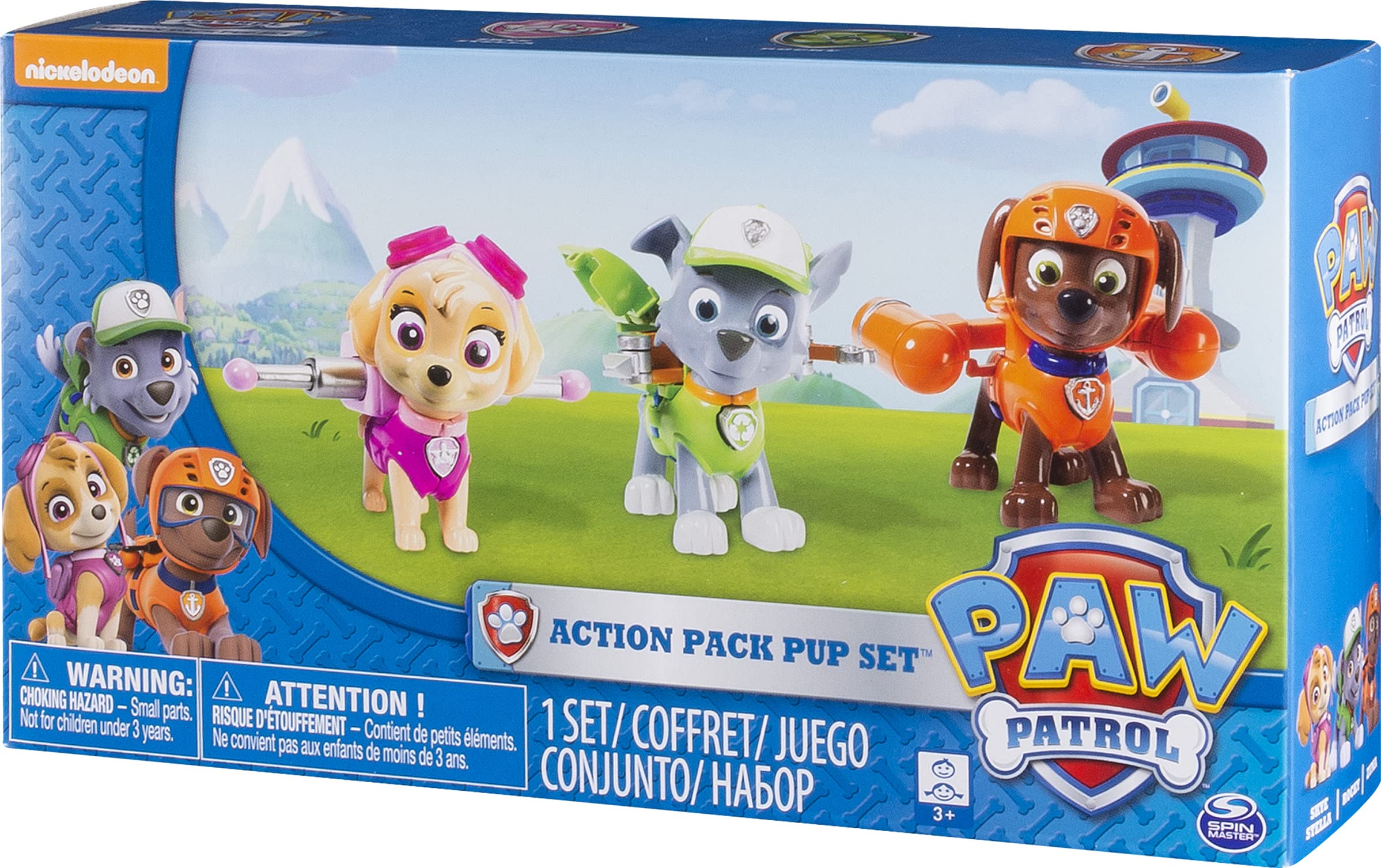 Paw Patrol Action Pack Pups Figure Set, 3pk, Skye, Zuma, Rocky, Multicolor