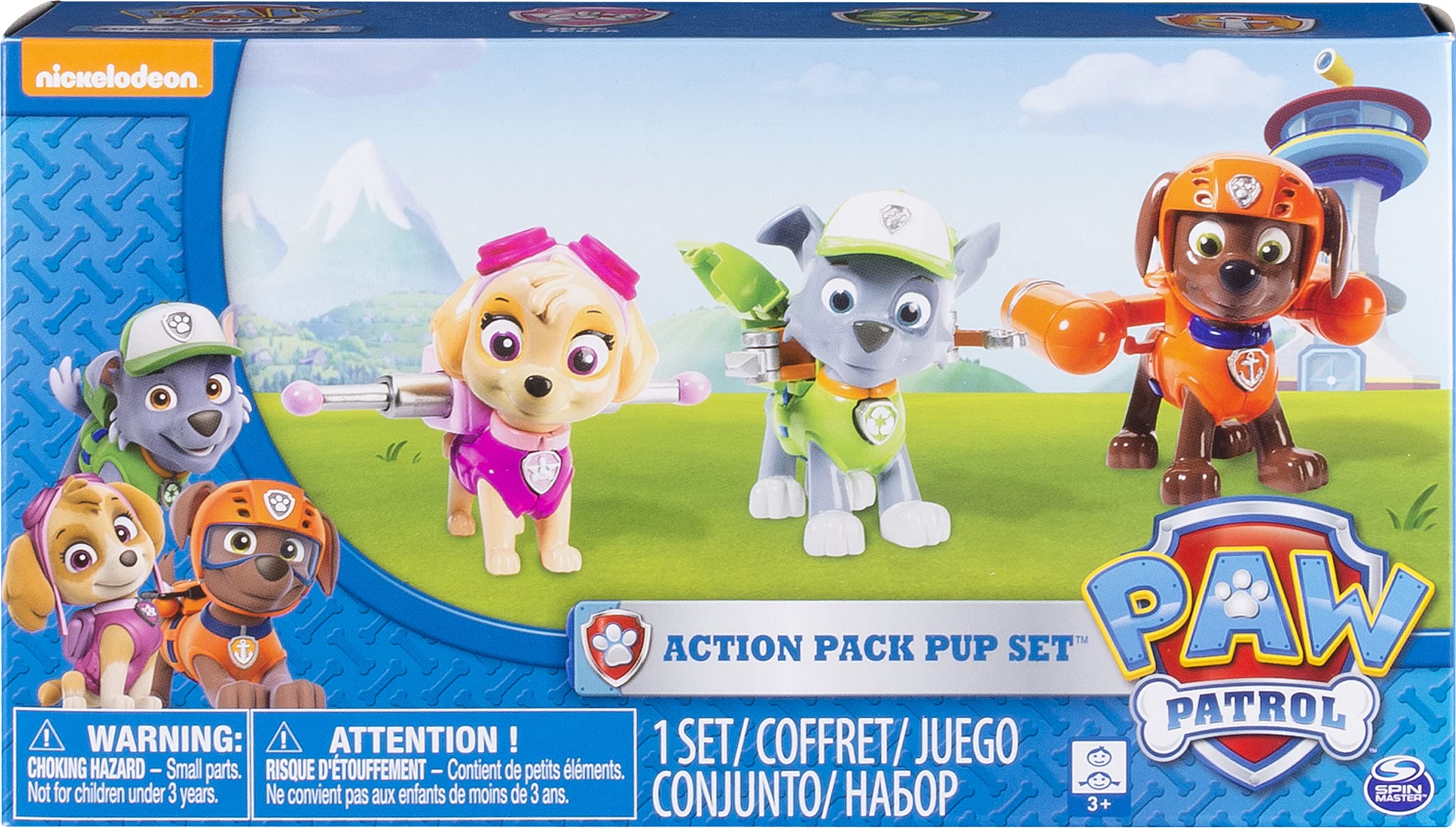 Paw Patrol Action Pack Pups Figure Set, 3pk, Skye, Zuma, Rocky, Multicolor