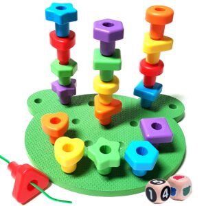 kids korner new & improved peg board stacking toddler toys game set - lacing fine motor skills for ages 3 and up - matching shapes with pegs & activity ebook