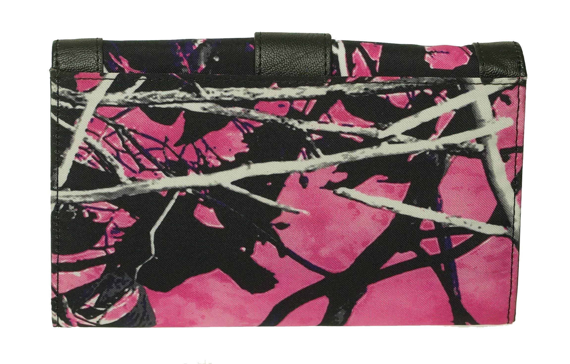 Muddy Girl Pink Camo Wallet with Rhinestone Buckle- Women’s Western Cowgirl Bling Clutch by Monte Vista