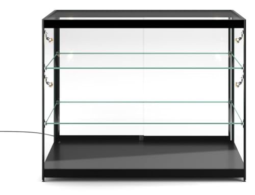 Displays2go 48 Inch Glass Display Case, LED Side Lights, Lockable Sliding Door - Black (IAPCT48LED)