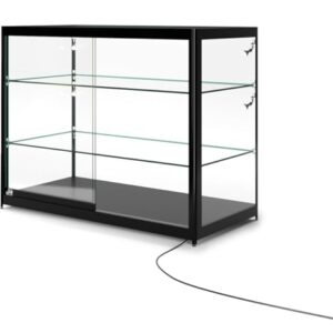 Displays2go 48 Inch Glass Display Case, LED Side Lights, Lockable Sliding Door - Black (IAPCT48LED)