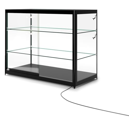 Displays2go 48 Inch Glass Display Case, LED Side Lights, Lockable Sliding Door - Black (IAPCT48LED)