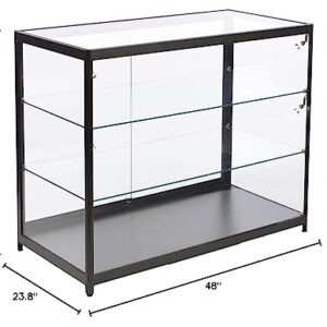 Displays2go 48 Inch Glass Display Case, LED Side Lights, Lockable Sliding Door - Black (IAPCT48LED)