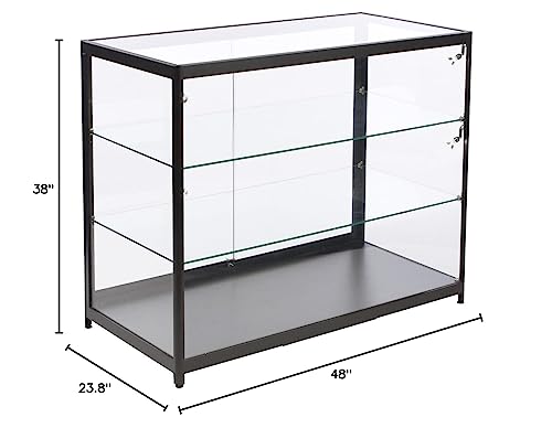 Displays2go 48 Inch Glass Display Case, LED Side Lights, Lockable Sliding Door - Black (IAPCT48LED)