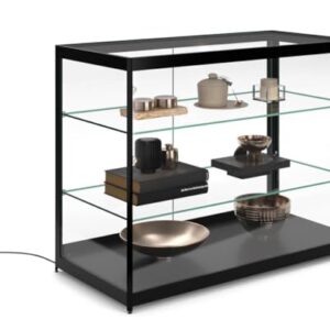 Displays2go 48 Inch Glass Display Case, LED Side Lights, Lockable Sliding Door - Black (IAPCT48LED)