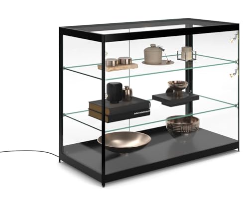 Displays2go 48 Inch Glass Display Case, LED Side Lights, Lockable Sliding Door - Black (IAPCT48LED)